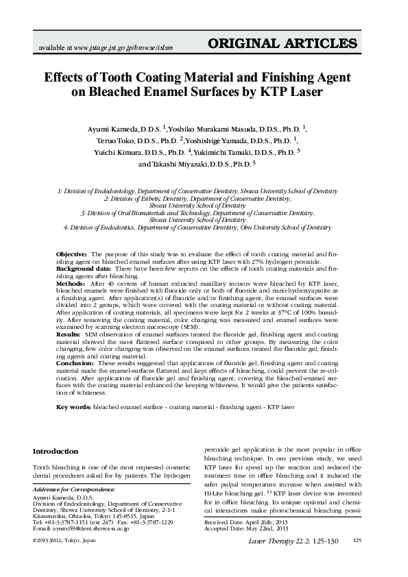 (PDF) Effects of Tooth Coating Material and Finishing Agent on Bleached ...