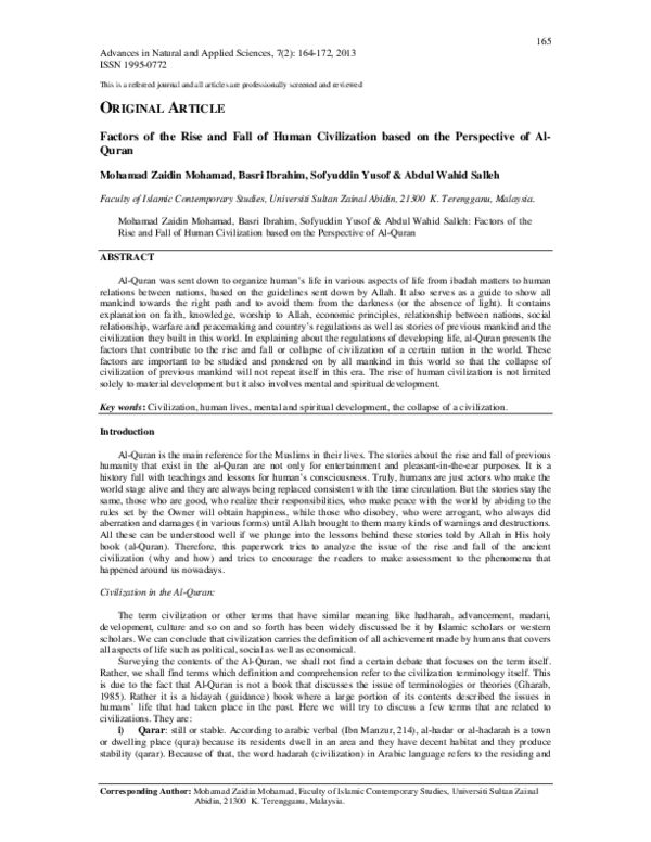 (PDF) Factors of the Rise and Fall of Human Civilization based on the ...