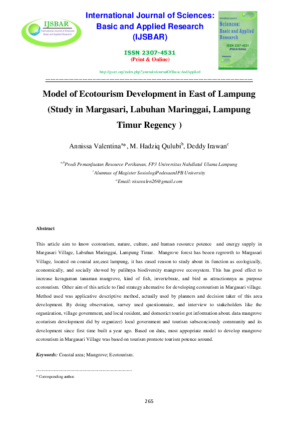 (PDF) Model of Ecotourism Development in East of Lampung (Study in ...