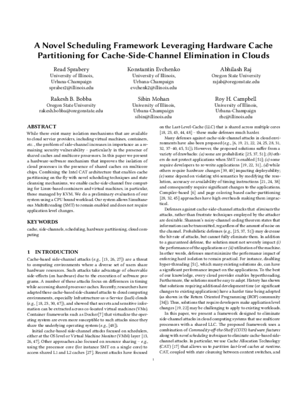 (PDF) A Novel Scheduling Framework Leveraging Hardware Cache Partitioning for Cache-Side-Channel ...