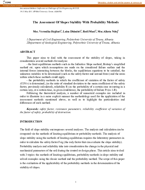 (PDF) The Assessment Of Slopes Stability With Probability Methods