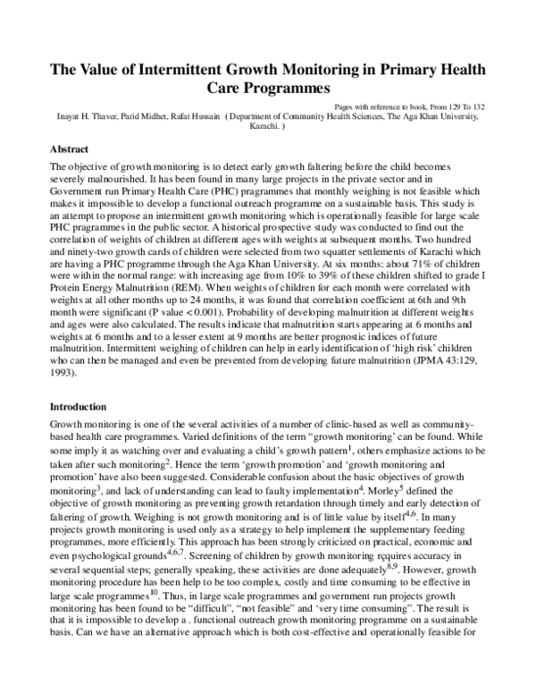 (PDF) The value of intermittent growth monitoring in primary health ...