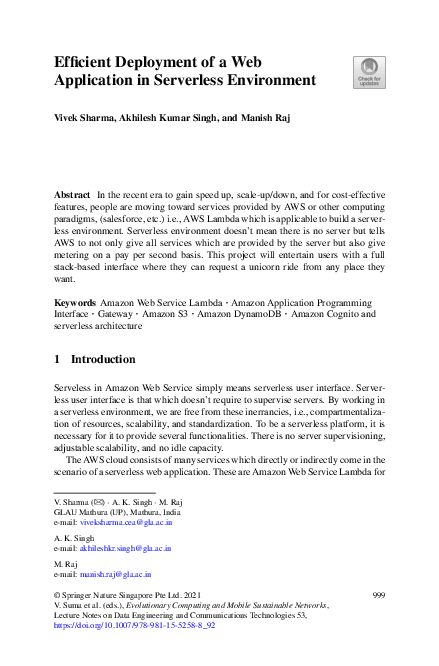 (PDF) Efficient Deployment of a Web Application in Serverless Environment