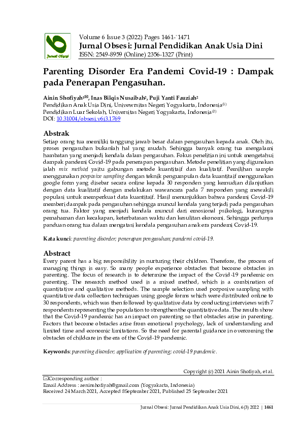 (PDF) Parenting Disorder Era Pandemi Covid-19 : Dampak pada Penerapan ...