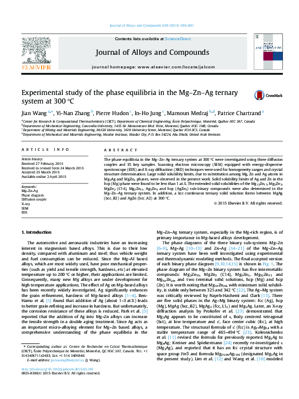 (PDF) Experimental study of the phase equilibria in the Mg–Zn–Ag ternary system at 300 °C