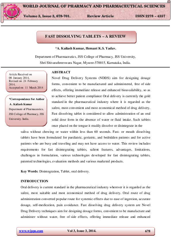 (PDF) Fast Dissolving Tablets: A Review