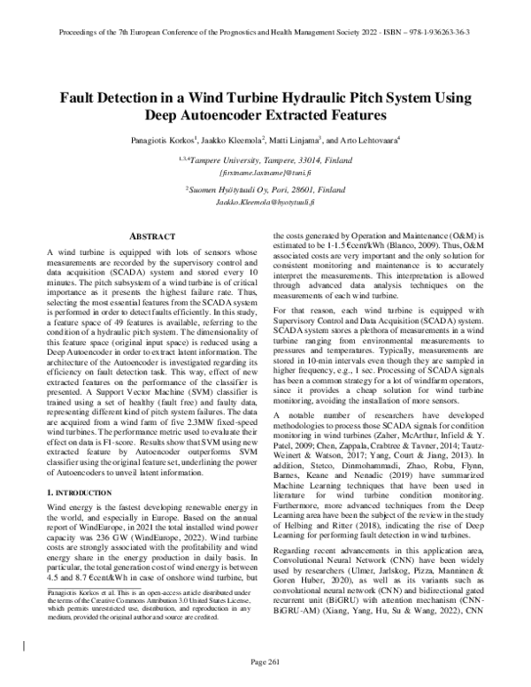 Pdf Fault Detection In A Wind Turbine Hydraulic Pitch System Using Deep Autoencoder Extracted