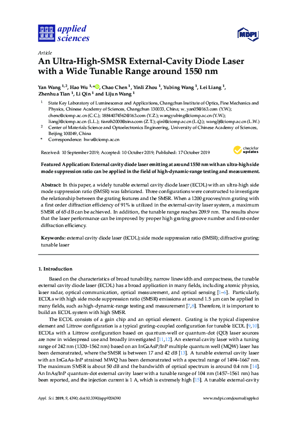 (PDF) An Ultra-High-SMSR External-Cavity Diode Laser with a Wide ...