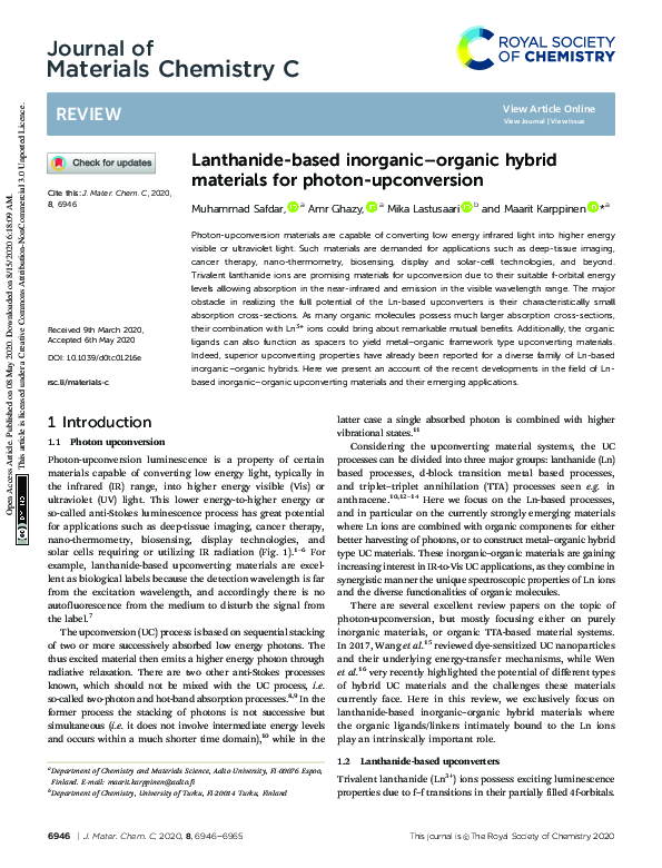 (PDF) Lanthanide-based inorganic–organic hybrid materials for photon-upconversion
