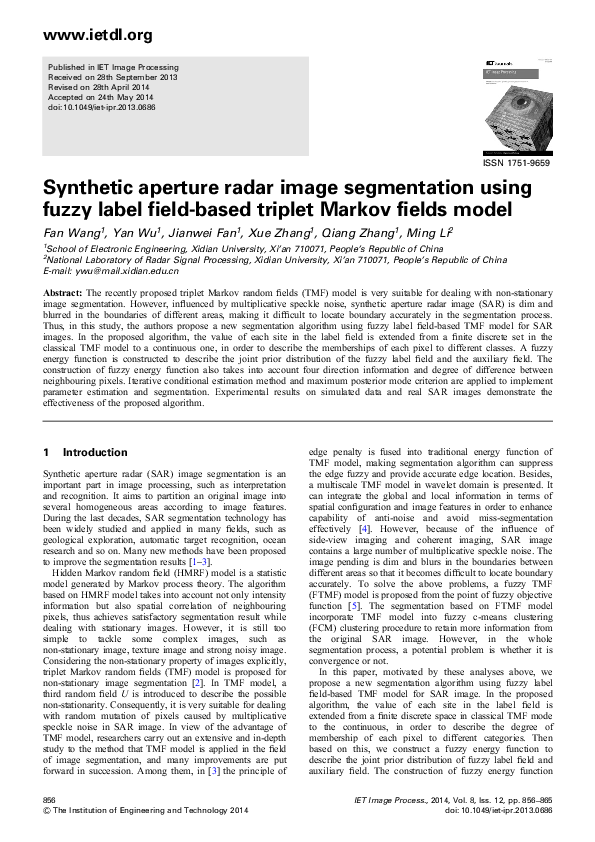 Pdf Synthetic Aperture Radar Image Segmentation Using Fuzzy Label