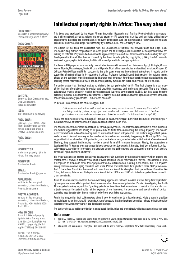 (PDF) Intellectual property rights in Africa: The way ahead