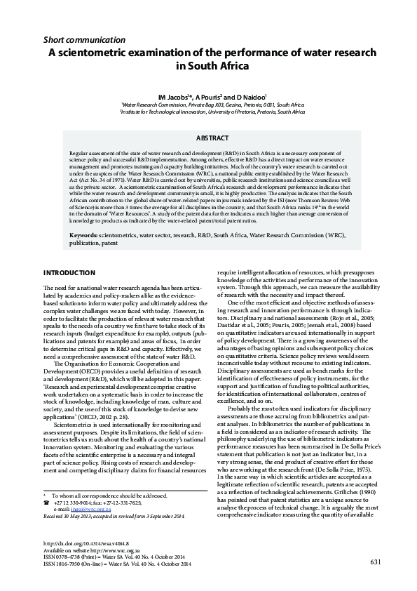 (PDF) A scientometric examination of the performance of water research ...