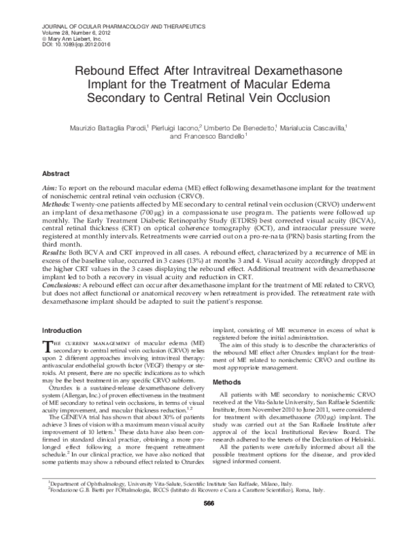 (PDF) Rebound Effect After Intravitreal Dexamethasone Implant for the Treatment of Macular Edema ...
