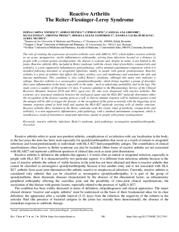 (PDF) Reactive Arthritis The Reiter-Fiessinger-Leroy Syndrome | DOINA ...