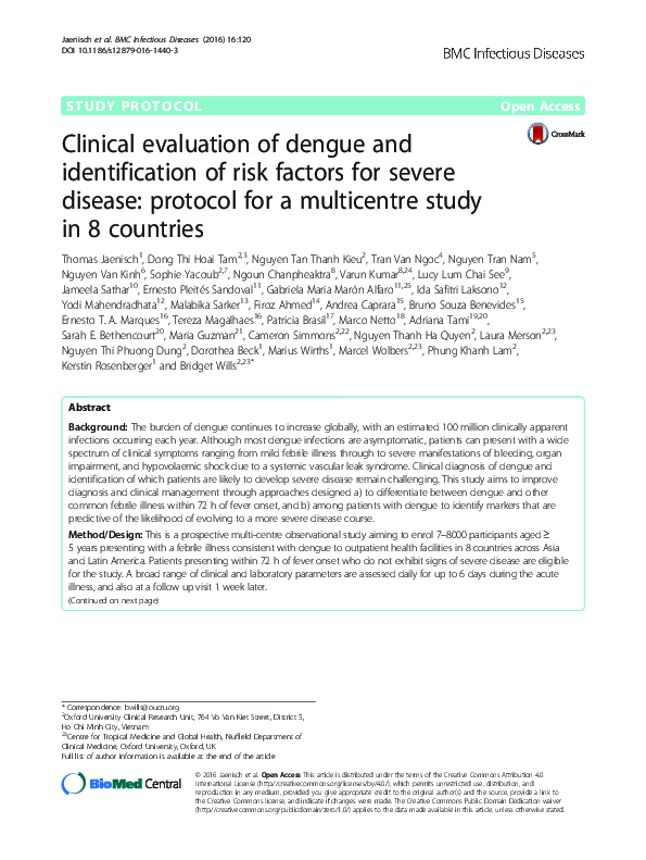 (PDF) Clinical evaluation of dengue and identification of risk factors ...