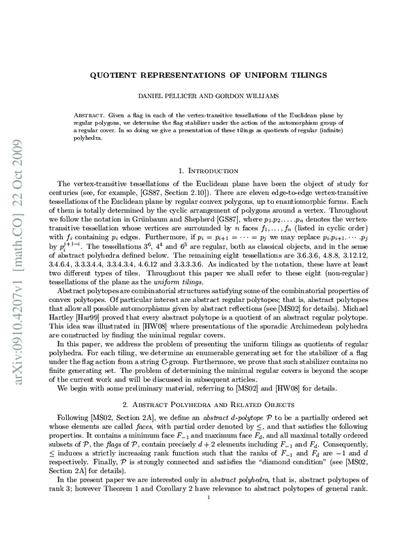 (PDF) Quotient Representations of Uniform Tilings
