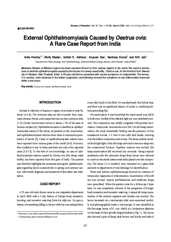 (PDF) External Ophthalmomyiasis Caused by Oestrus ovis: A Rare Case Report from India