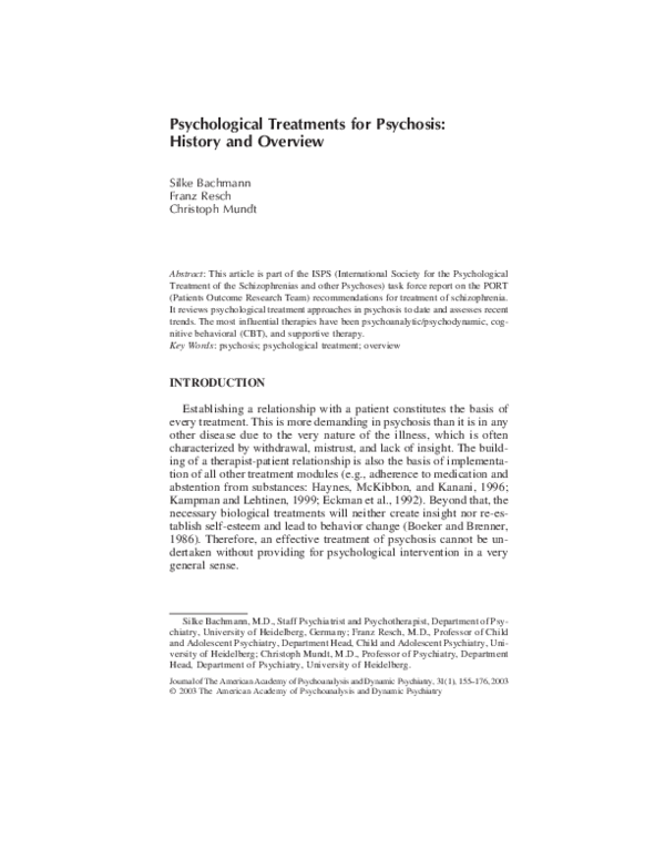 (PDF) Psychological Treatments for Psychosis: History and Overview