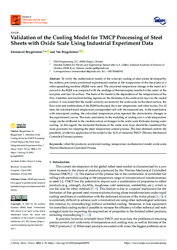(PDF) Validation of the Cooling Model for TMCP Processing of Steel ...
