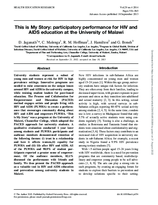 (PDF) This is My Story: participatory performance for HIV and AIDS ...