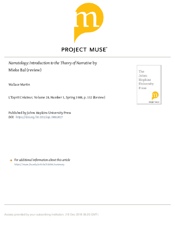 (PDF) Narratology: Introduction to the Theory of Narrative