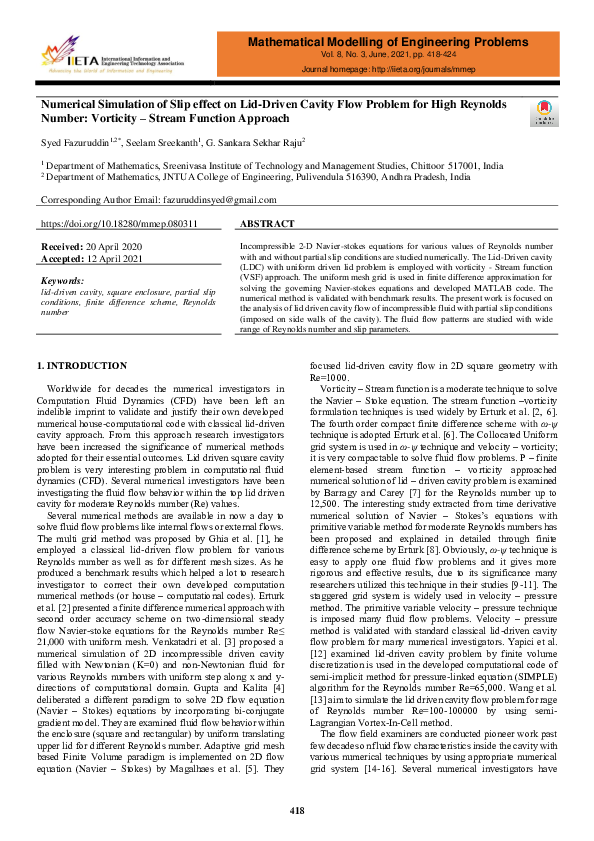 Pdf Numerical Simulation Of Slip Effect On Lid Driven Cavity Flow