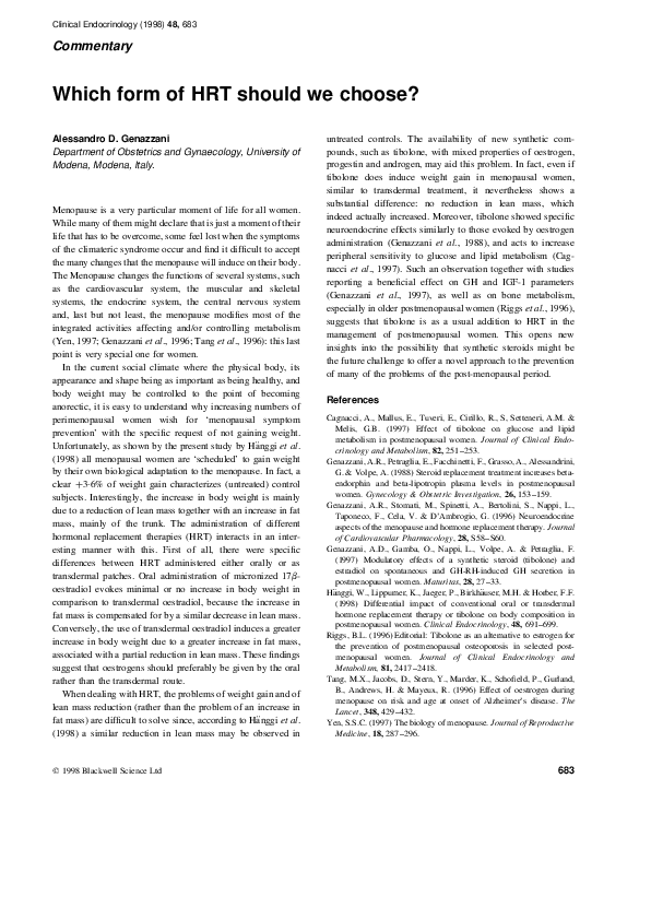 (PDF) Which form of HRT should we choose? | Alessandro Genazzani - Academia.edu