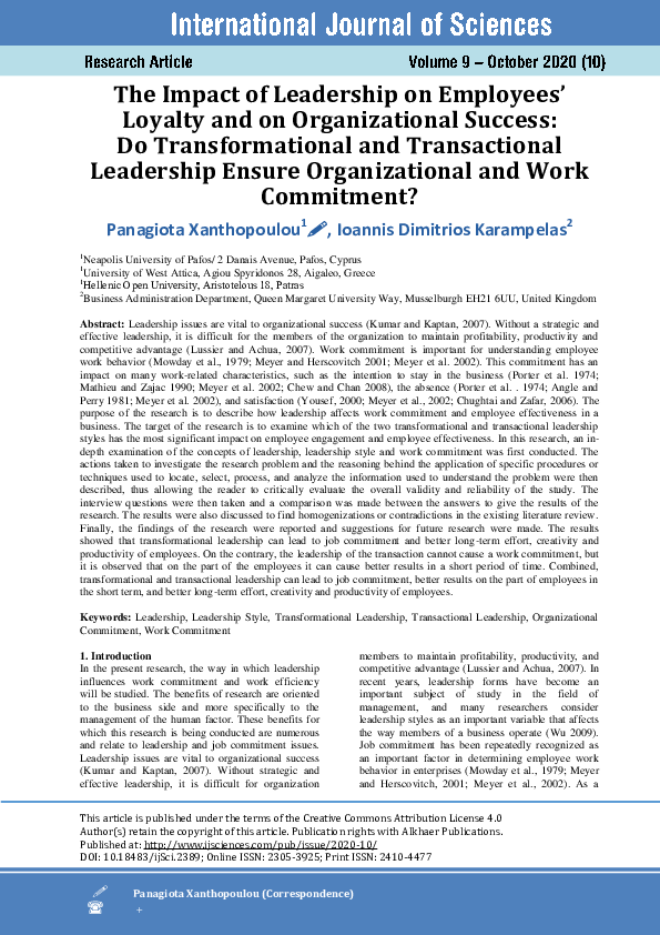 (PDF) The Impact of Leadership on Employees’ Loyalty and on Organizational Success: Do ...