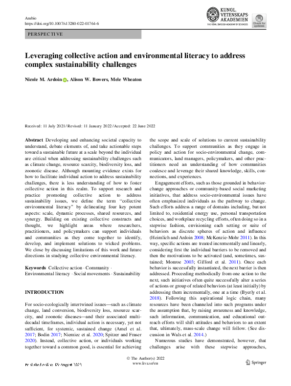 (PDF) Leveraging collective action and environmental literacy to ...