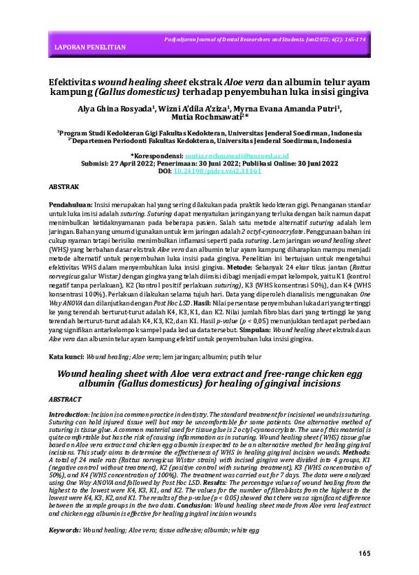 (PDF) Efektivitas wound healing sheet ekstrak Aloe vera dan albumin ...