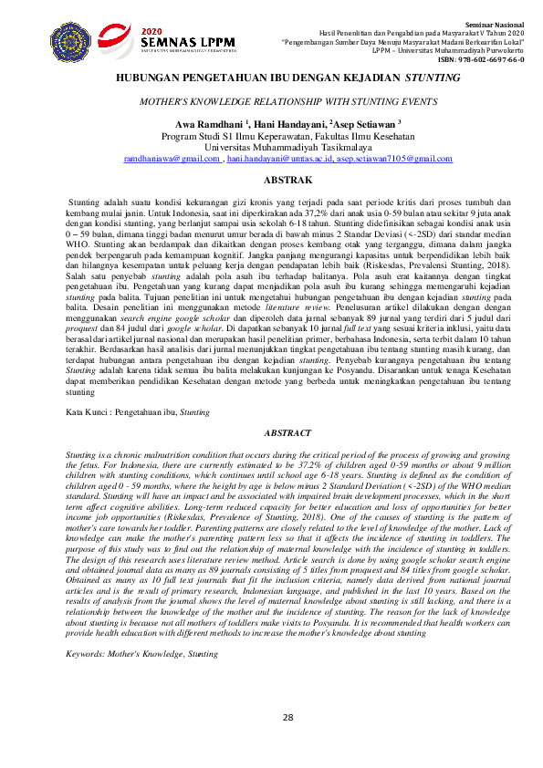 (PDF) Hubungan Pengetahuan Ibu Dengan Kejadian Stunting