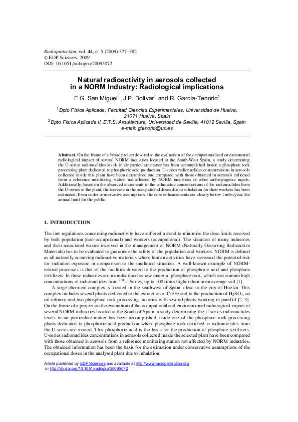 (PDF) Natural radioactivity in aerosols collected in a NORM industry ...