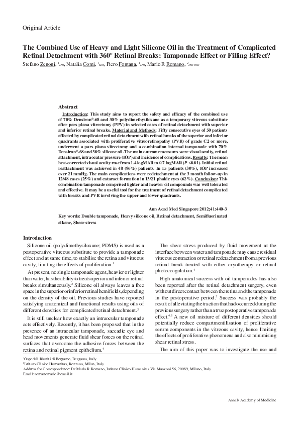 (PDF) The combined use of heavy and light silicone oil in the treatment ...