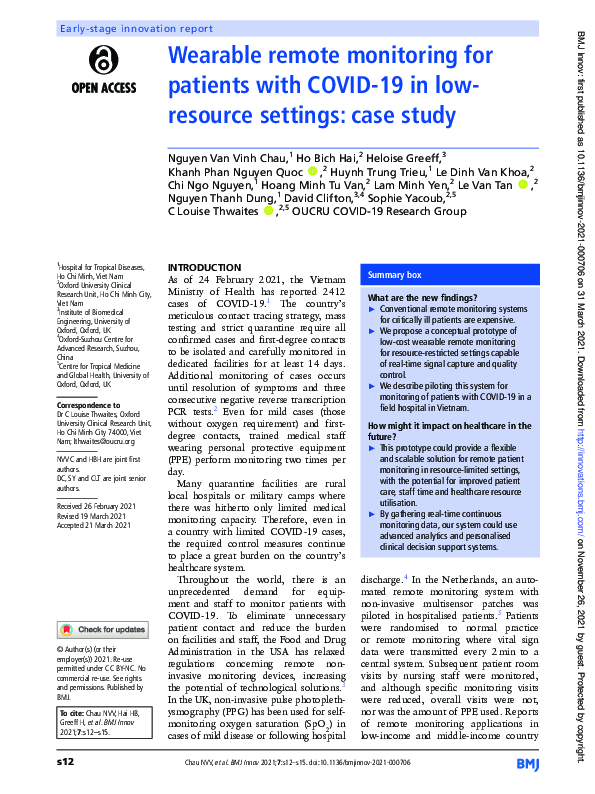(PDF) Wearable remote monitoring for patients with COVID-19 in low ...