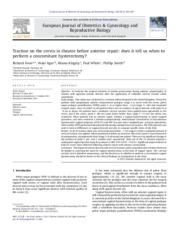 (PDF) Traction on the cervix in theatre before anterior repair: does it ...
