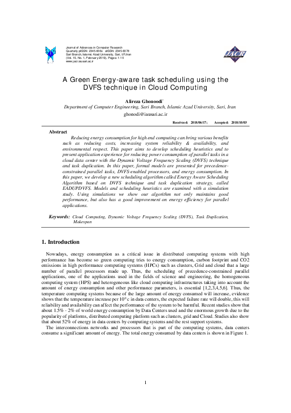 Pdf Green Energy Aware Task Scheduling Using The Dvfs Technique In