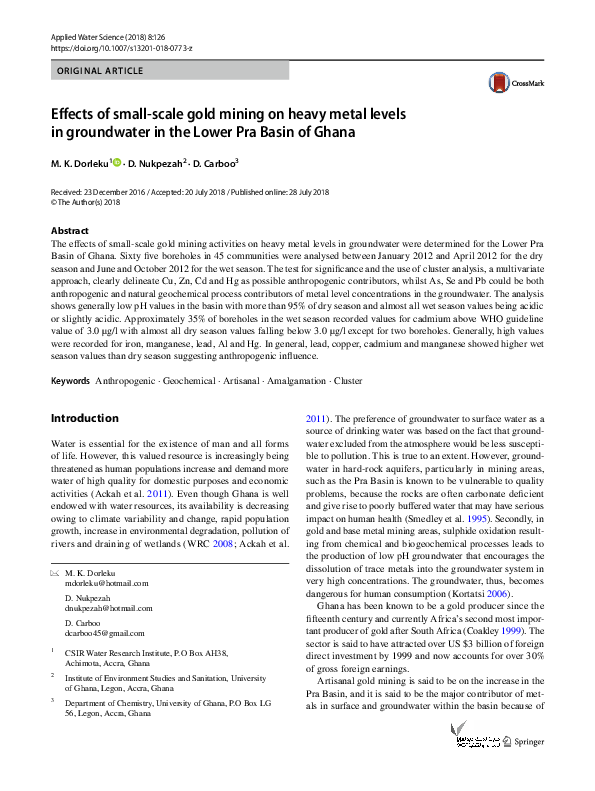 (PDF) Effects of small-scale gold mining on heavy metal levels in groundwater in the Lower Pra ...