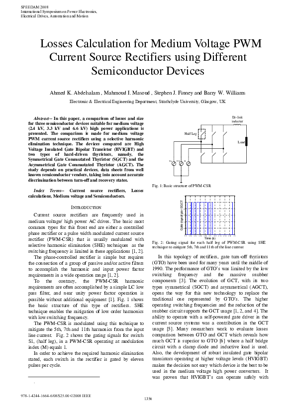 (PDF) Losses calculation for medium voltage PWM current source ...