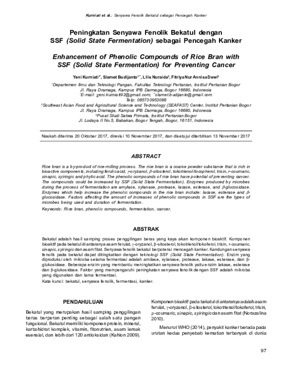 Pdf Peningkatan Senyawa Fenolik Bekatul Dengan Ssf Solid State 0334