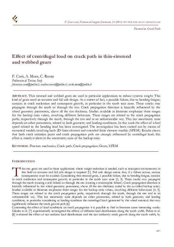 (PDF) Influence of high speed on crack propagation path in thin rim gears