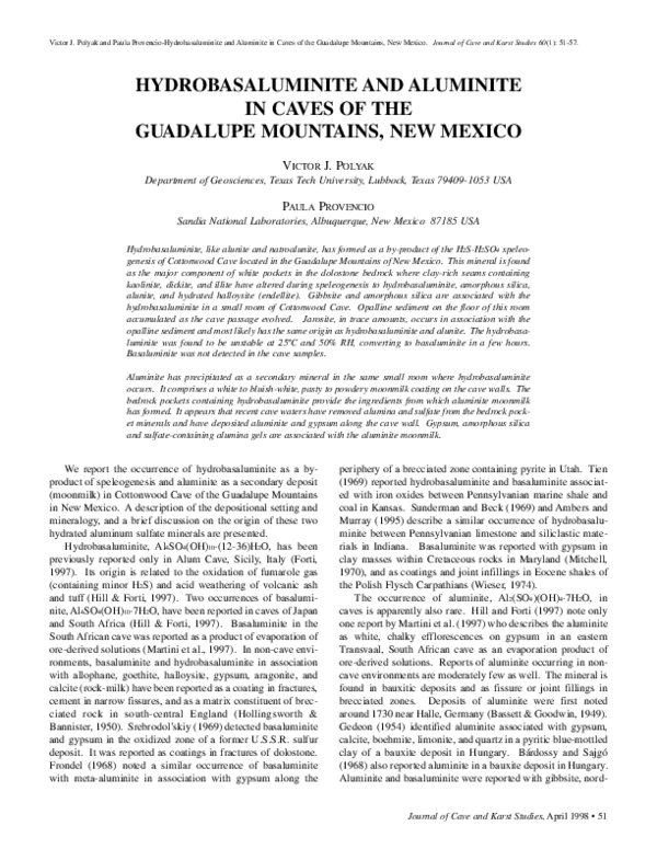 (PDF) Hydrobasaluminite and aluminite in caves of the Guadalupe ...