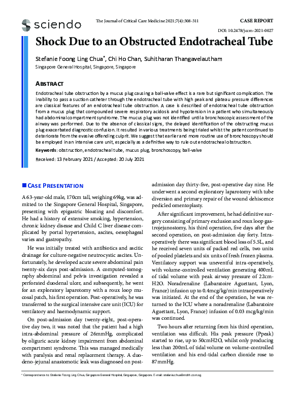 (PDF) Shock Due to an Obstructed Endotracheal Tube