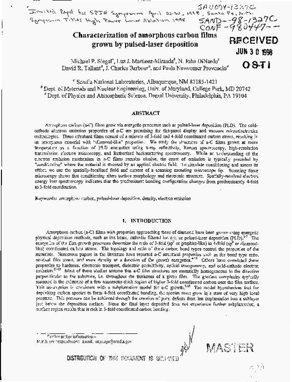 (PDF) Characterization of amorphous carbon films grown by pulsed-laser ...
