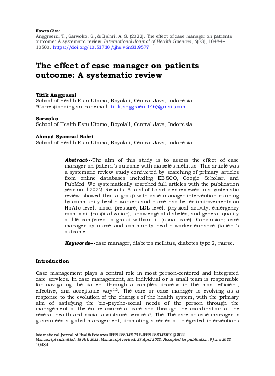 (PDF) effect of case manager on patients outcome: A systematic review