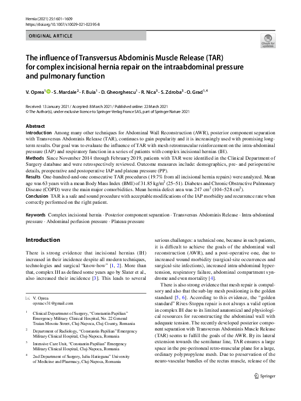 (PDF) The influence of Transversus Abdominis Muscle Release (TAR) for ...