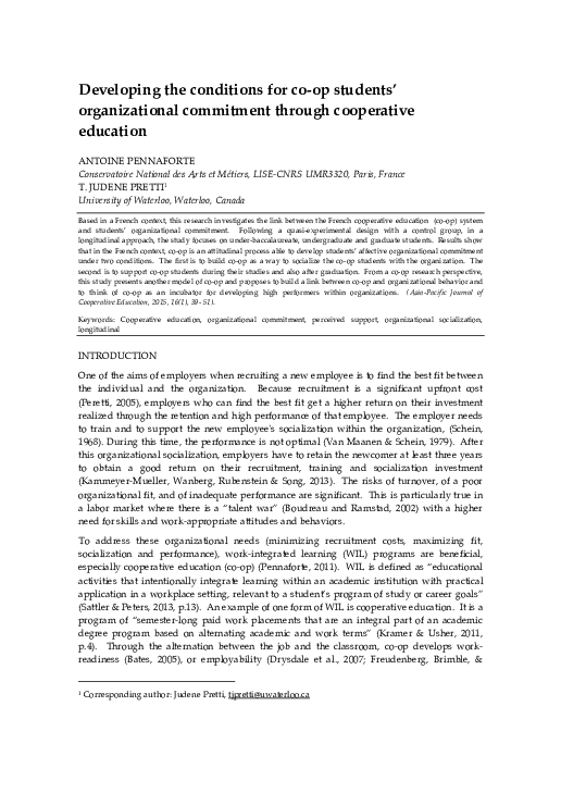 (PDF) Developing the Conditions for Co-Op Students' Organizational Commitment through ...
