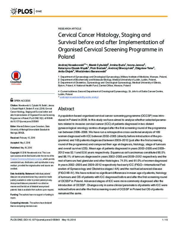(PDF) Cervical Cancer Histology, Staging and Survival before and after ...