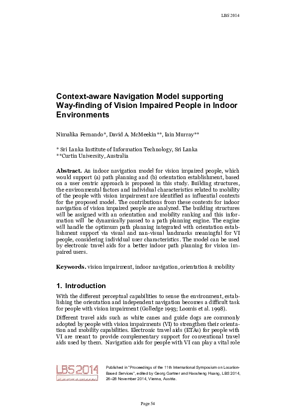 (PDF) Context aware Navigation Model supporting way-finding of Vision impaired people in indoor ...