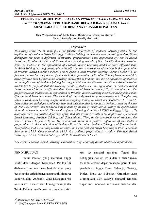 (PDF) Efektivitas Model Pembelajaran Problem Based Learning Dan Problem Solving Terhadap Hasil ...
