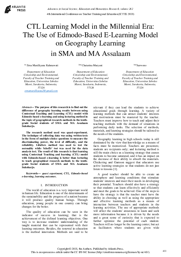 (PDF) Edmodo-Enhanced CTL Model Improves Geography Learning Outcomes